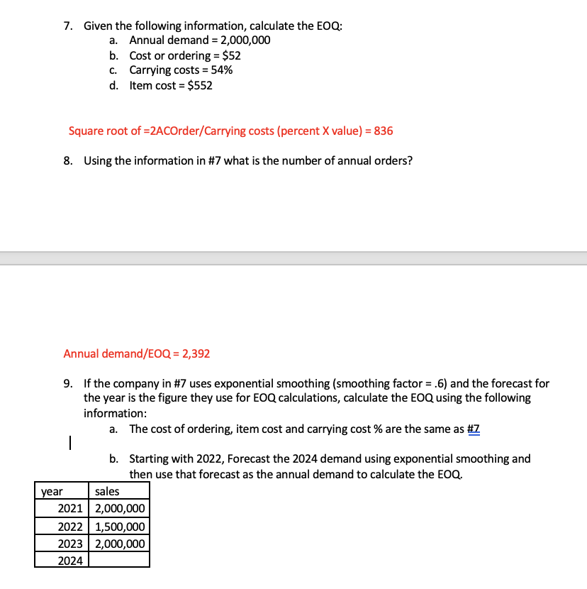 Solved Given the following information, calculate the EOQ:a. | Chegg.com
