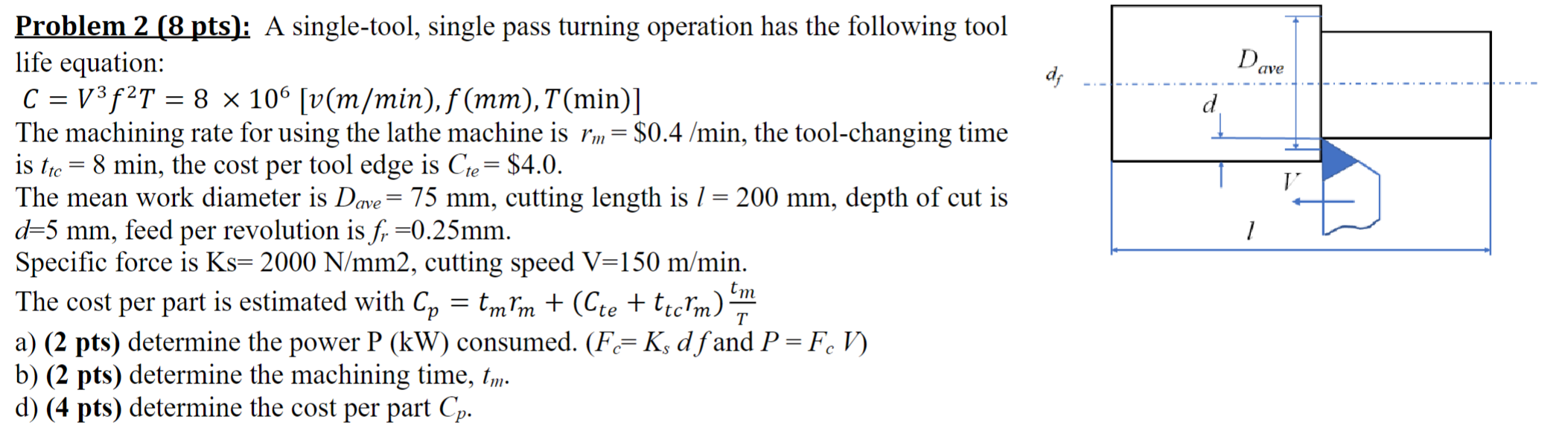 Solved Problem 2 (8 ﻿pts): A single-tool, single pass | Chegg.com