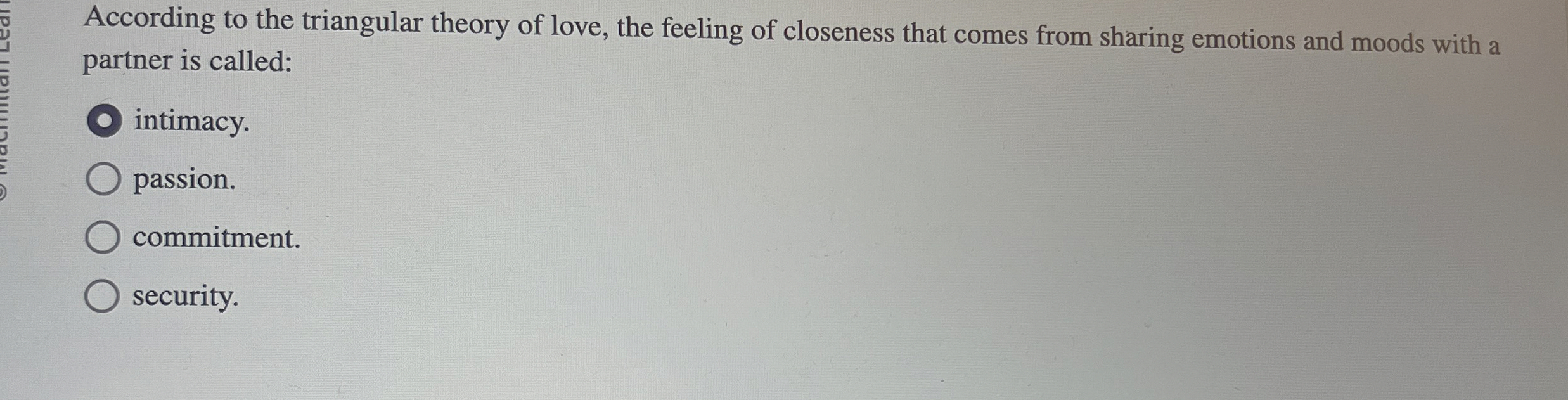 Solved According to the triangular theory of love, the | Chegg.com