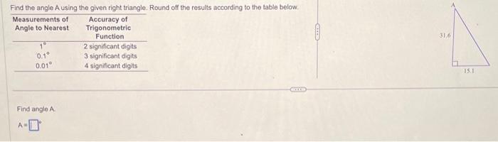 Solved Find angle A. A= | Chegg.com