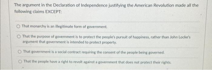 The argument in the Declaration of Independence | Chegg.com
