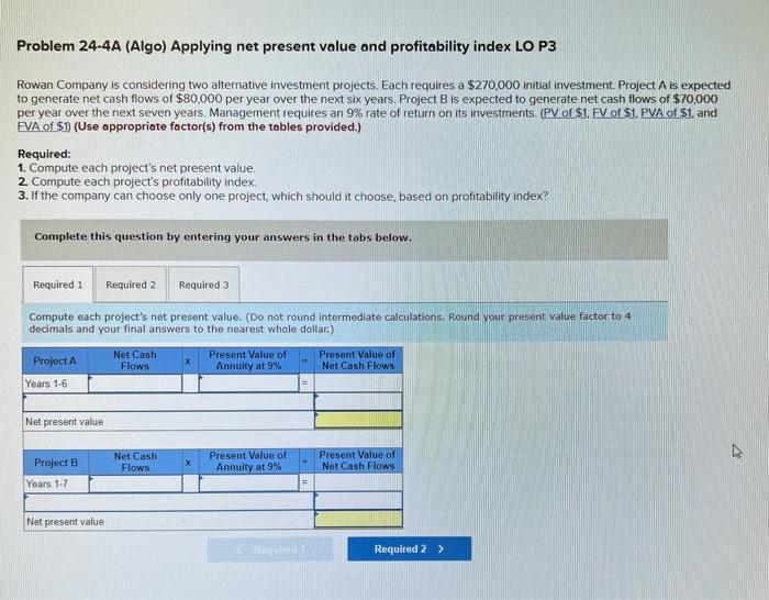 Solved Problem 24-4A (Algo) Applying net present value and | Chegg.com