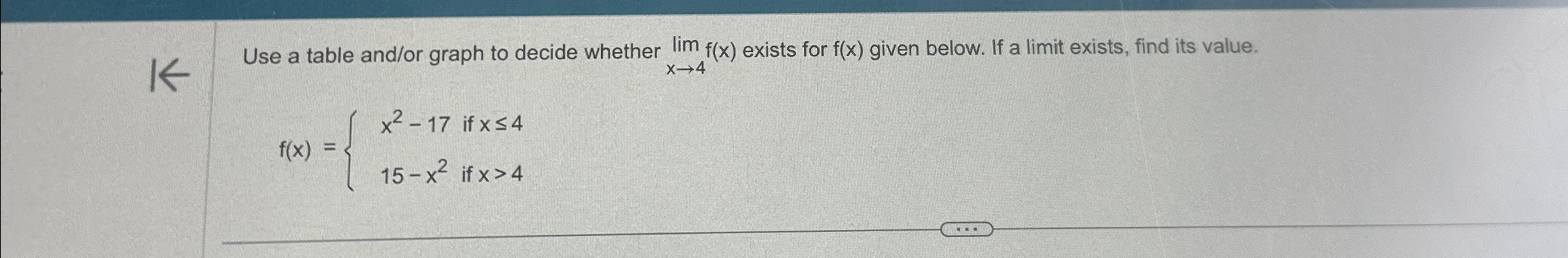 Solved Use a table and/or graph to decide whether limx→4f(x) | Chegg.com