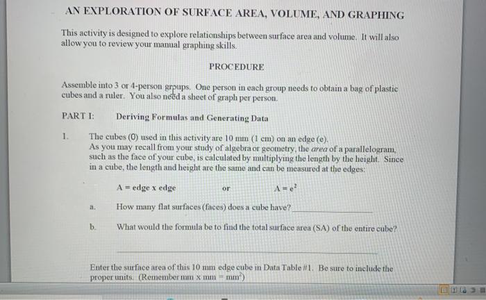 Solved AN EXPLORATION OF SURFACE AREA, VOLUME, AND GRAPHING | Chegg.com