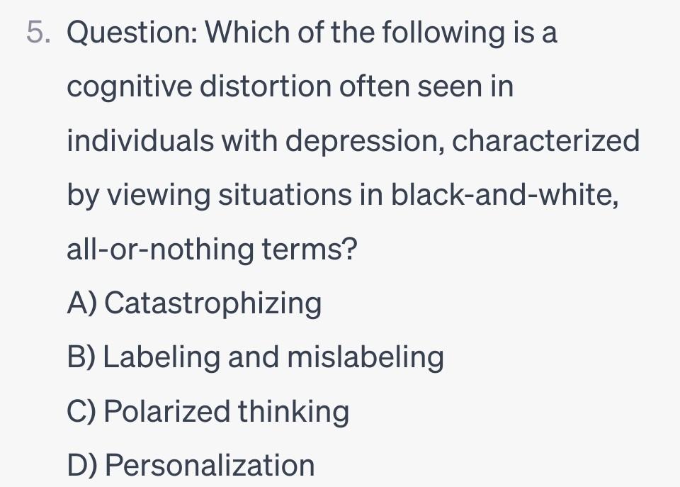 Solved 5. Question: Which of the following is a cognitive | Chegg.com