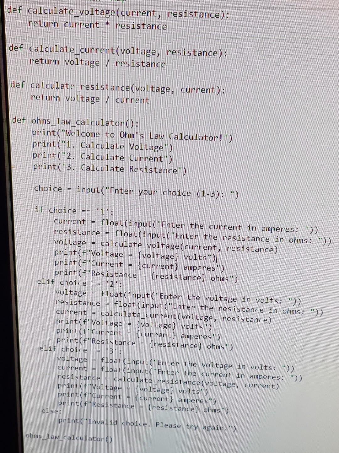 Solved ef calculate_voltage(current, resistance): return | Chegg.com