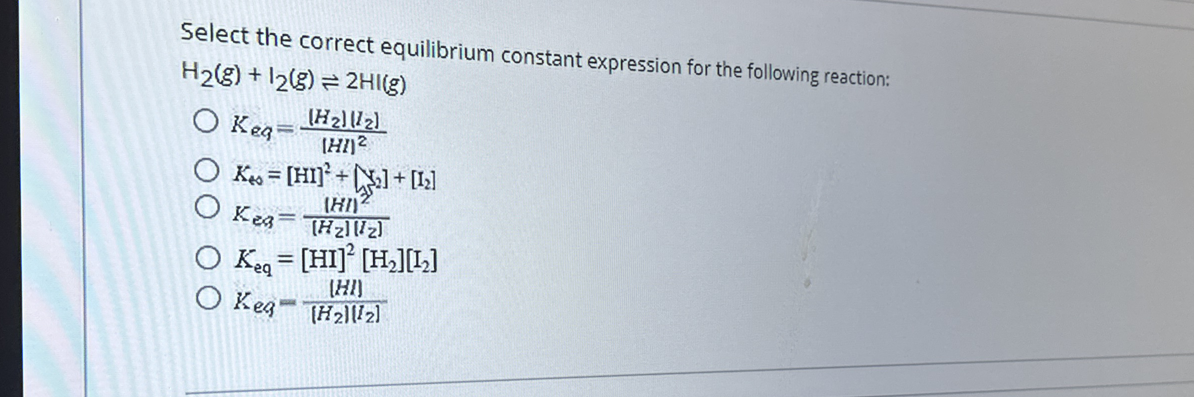 Solved Select the correct equilibrium constant expression | Chegg.com