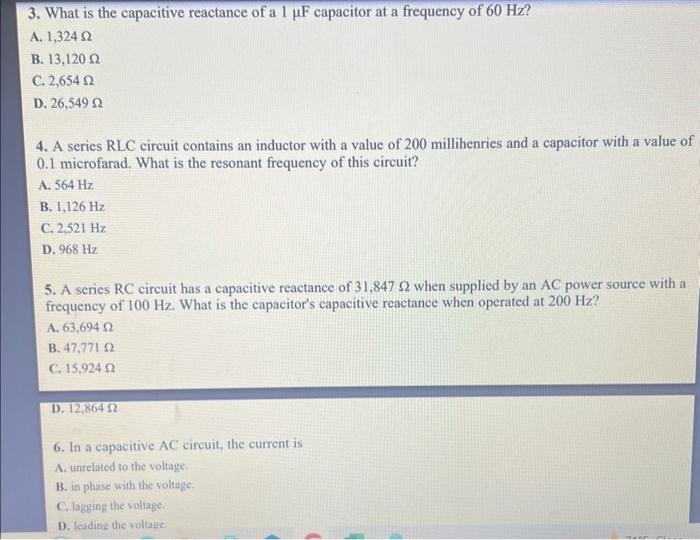 Solved 3. What is the capacitive reactance of a 1μF | Chegg.com