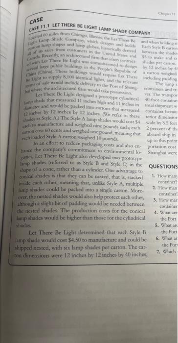 Solved CASE 11.1 LET THERE BE LGHT LAMP SHADE COMPANY सrmk | Chegg.com