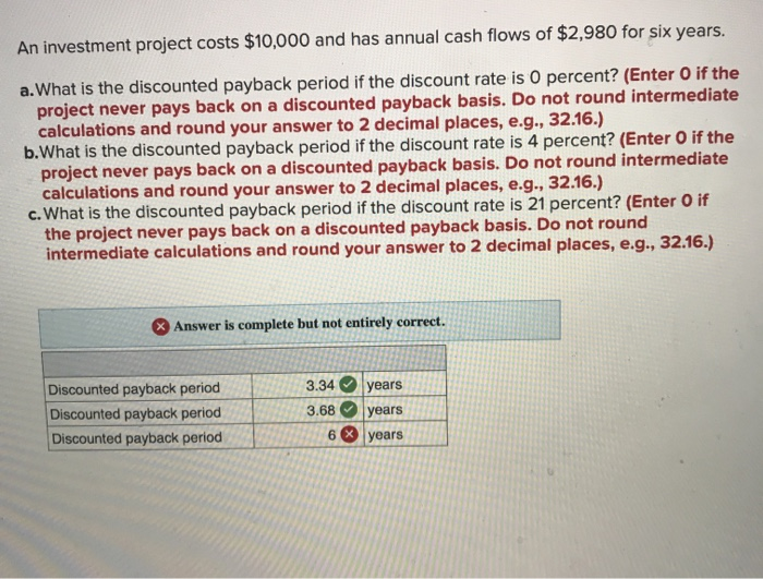 Solved An investment project costs $10,000 and has annual | Chegg.com