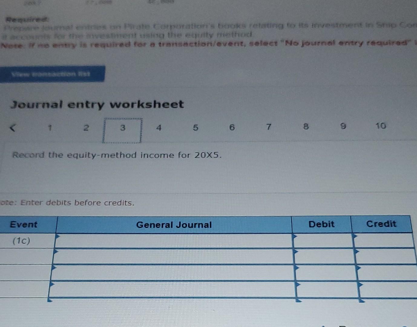 Journal entry worksheet Record the equity-method | Chegg.com
