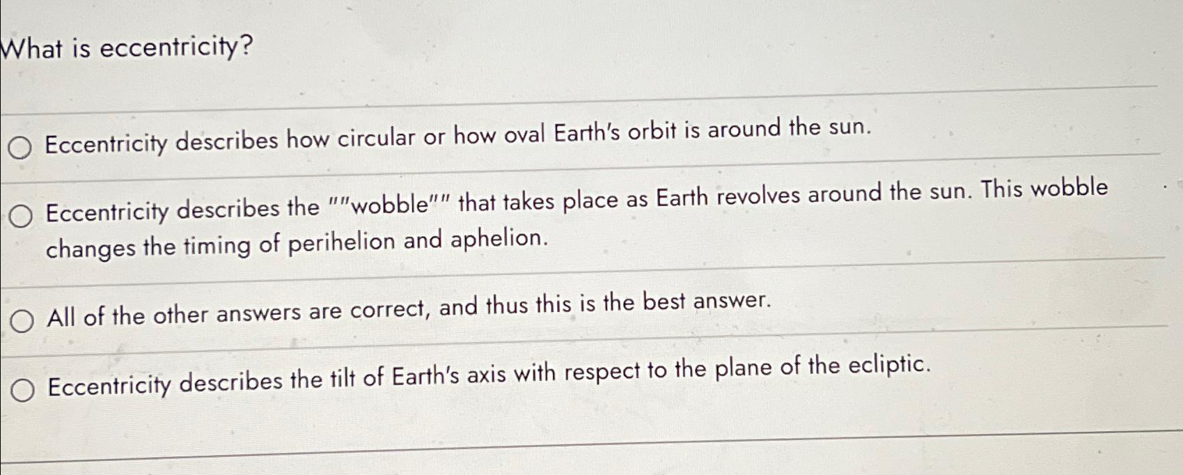 Solved What is eccentricity?Eccentricity describes how | Chegg.com