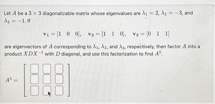 Solved Let A be a 3×3 diagonalizable matrix whose | Chegg.com