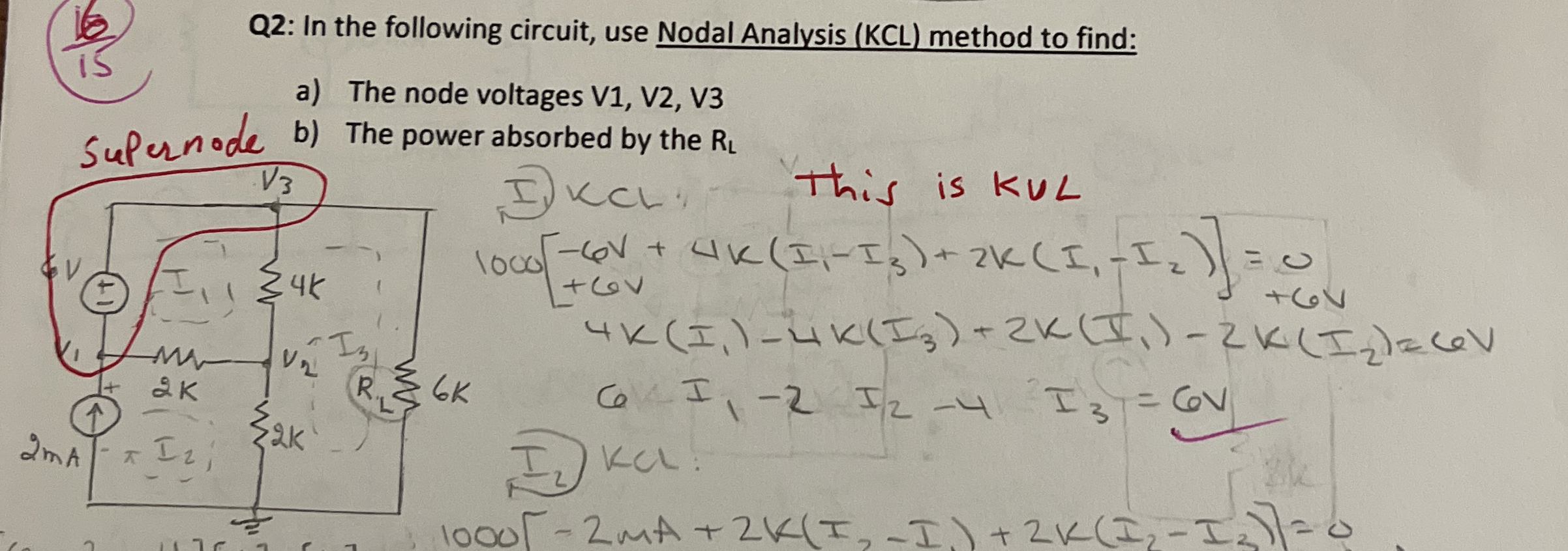 Solved Q2: In the following circuit, use Nodal Analysis | Chegg.com