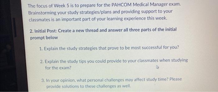 Solved The focus of Week 5 is to prepare for the PAHCOM | Chegg.com