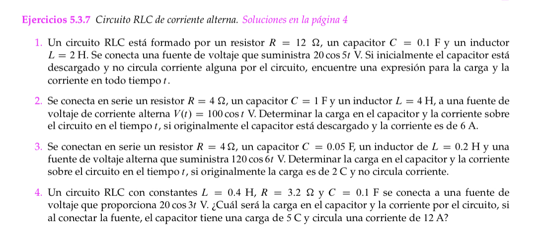 Solved Ejercicios 5.3.7 ﻿Circuito RLC de corriente alterna. | Chegg.com