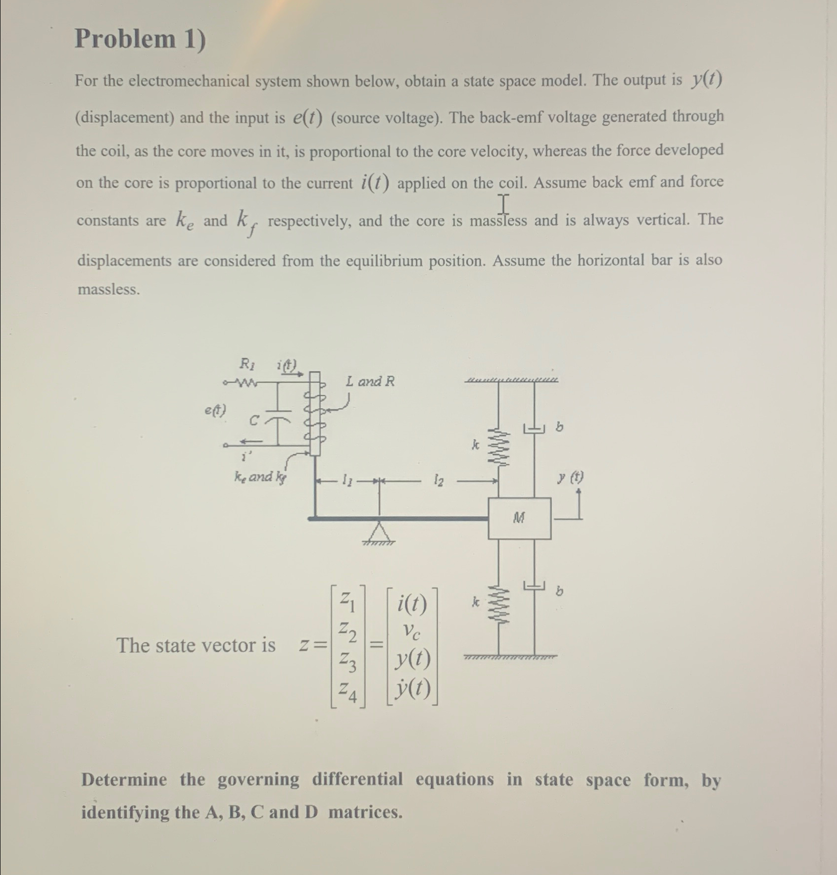 Solved Problem 1)For the electromechanical system shown | Chegg.com