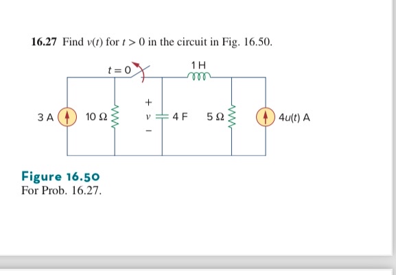 Solved 16.27 ﻿Find v(t) ﻿for t>0 ﻿in the circuit in Fig. | Chegg.com