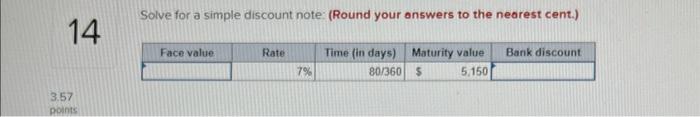 Solved Solve for a simple discount note: (Round your answers | Chegg.com