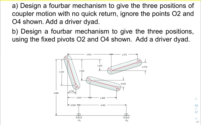 Solved a) Design a fourbar mechanism to give the three | Chegg.com