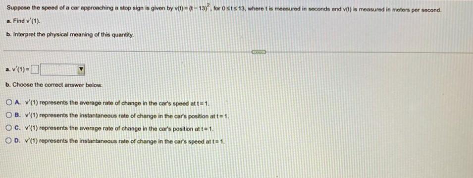 Solved Suppose the speed of a car approaching a stop sign is | Chegg.com
