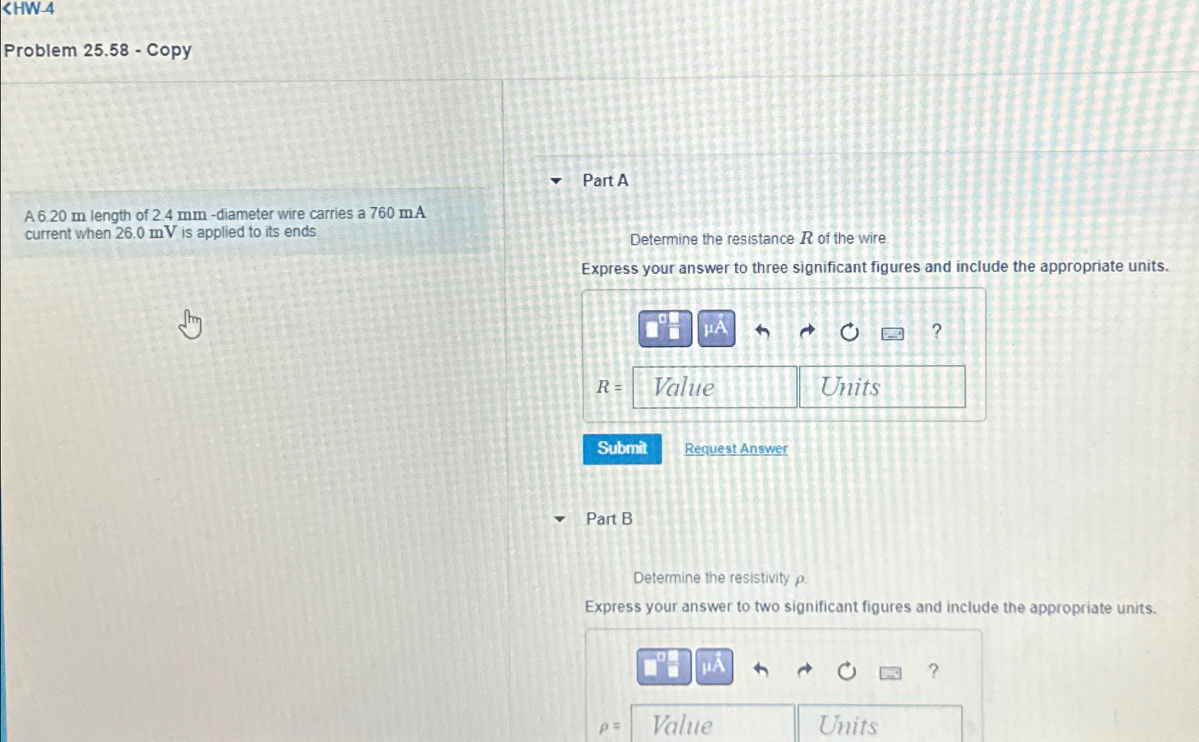 Solved Problem 25.58 - ﻿CopyPart AA 6.20m ﻿length of | Chegg.com