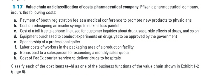 Solved 1-17 ﻿Value chain and classification of costs, | Chegg.com