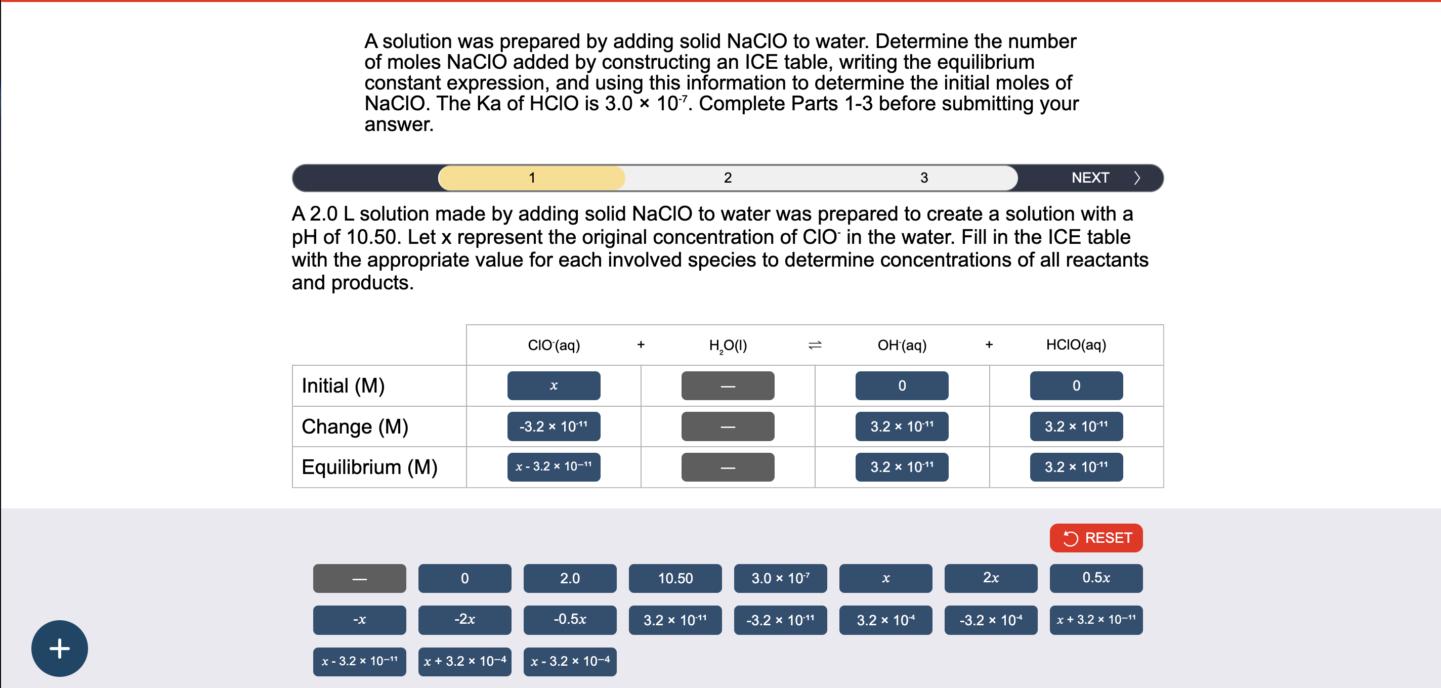 Solved of moles NaClO added by constructing an ICE table, | Chegg.com