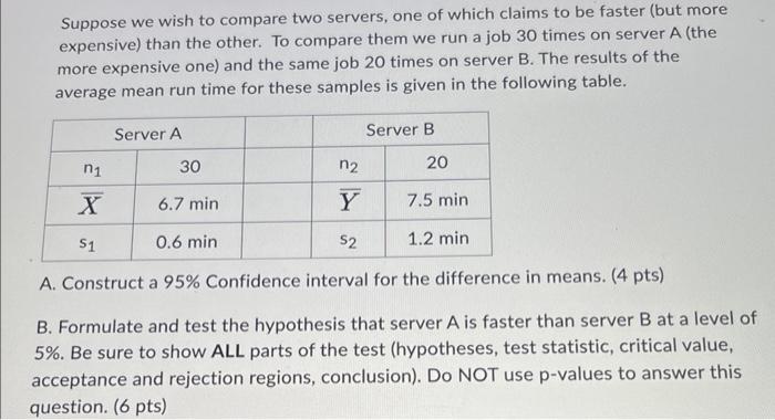 Solved Suppose we wish to compare two servers, one of which | Chegg.com
