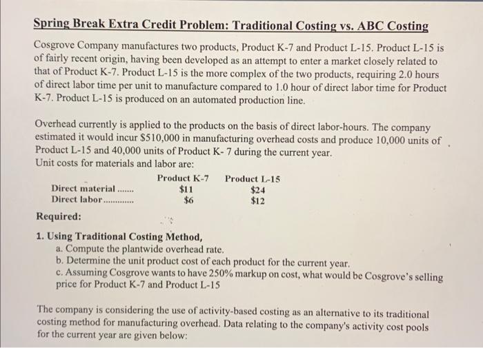 Solved Spring Break Extra Credit Problem: Traditional | Chegg.com