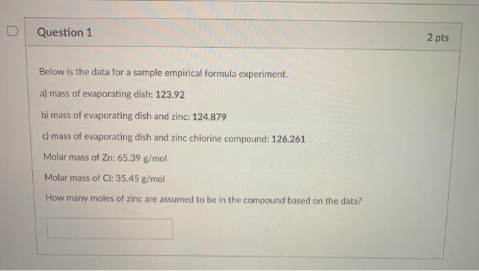 Solved Below is the data for a sample empirical formula | Chegg.com