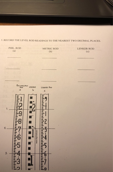 Solved 5. RECORD THE LEVEL ROD READINGS TO THE NEAREST TWO | Chegg.com