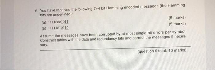 Solved 6. You have received the following 7+4 bit Hamming | Chegg.com
