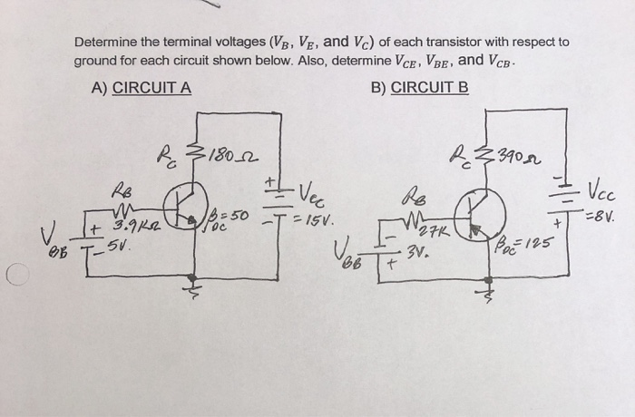 Solved Determine the terminal voltages (VB, Ve, and Vc) of | Chegg.com