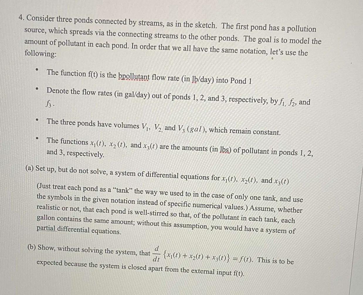 Solved Consider three ponds connected by streams as in the | Chegg.com