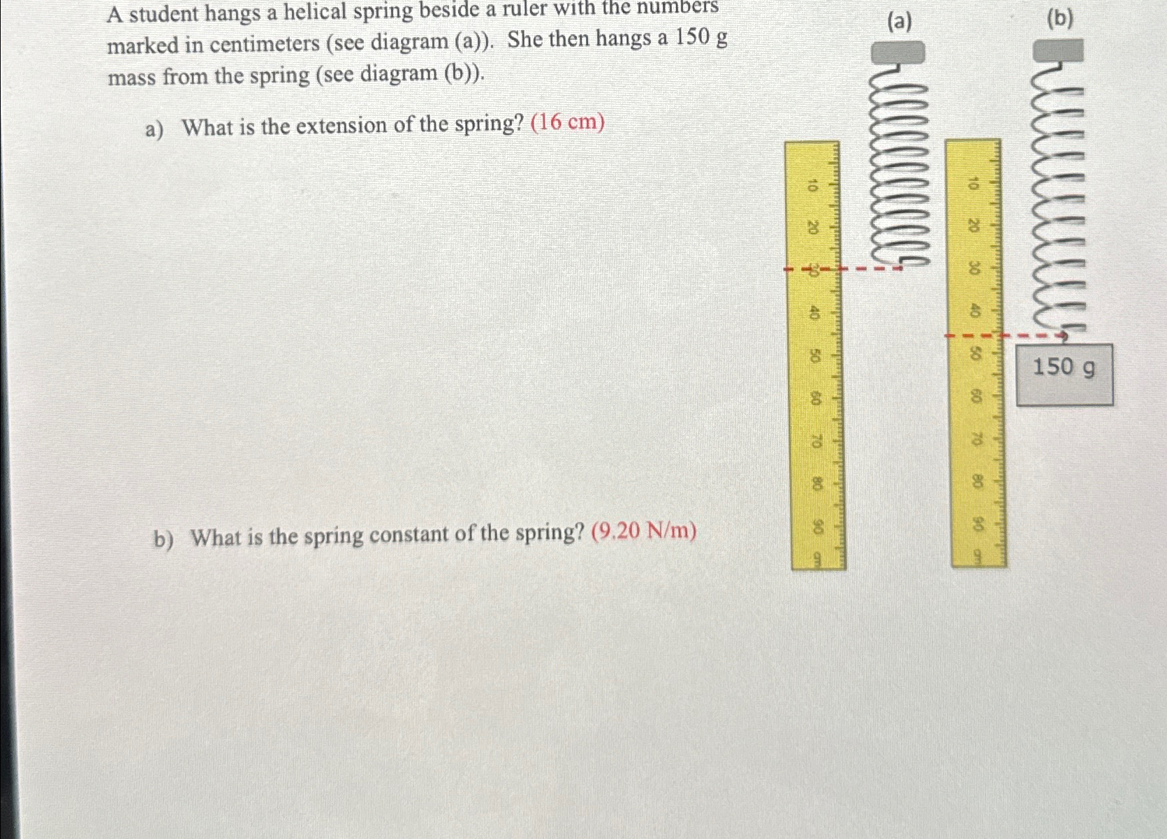 Solved A student hangs a helical spring beside a ruler with | Chegg.com