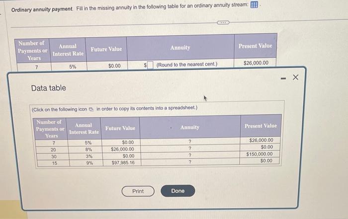 Solved Ordinary annuity payment. Fill in the missing annuity | Chegg.com