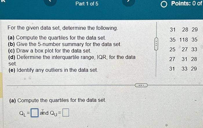 Solved For the given data set, determine the following. (a) | Chegg.com
