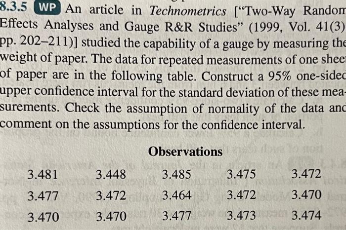 Solved 8.3.5 WP An article in Technometrics ["Two-Way Random | Chegg.com