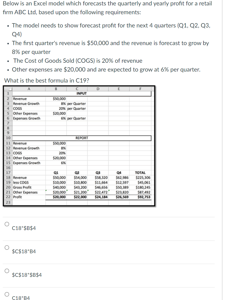 Solved Below is an Excel model which forecasts the quarterly | Chegg.com