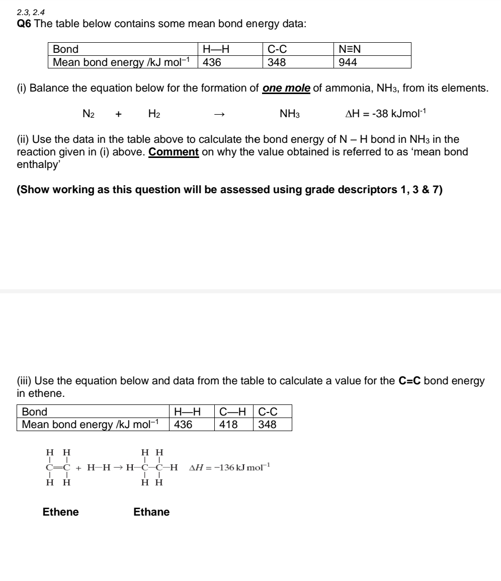 Solved Q6 ﻿The table below contains some mean bond energy | Chegg.com