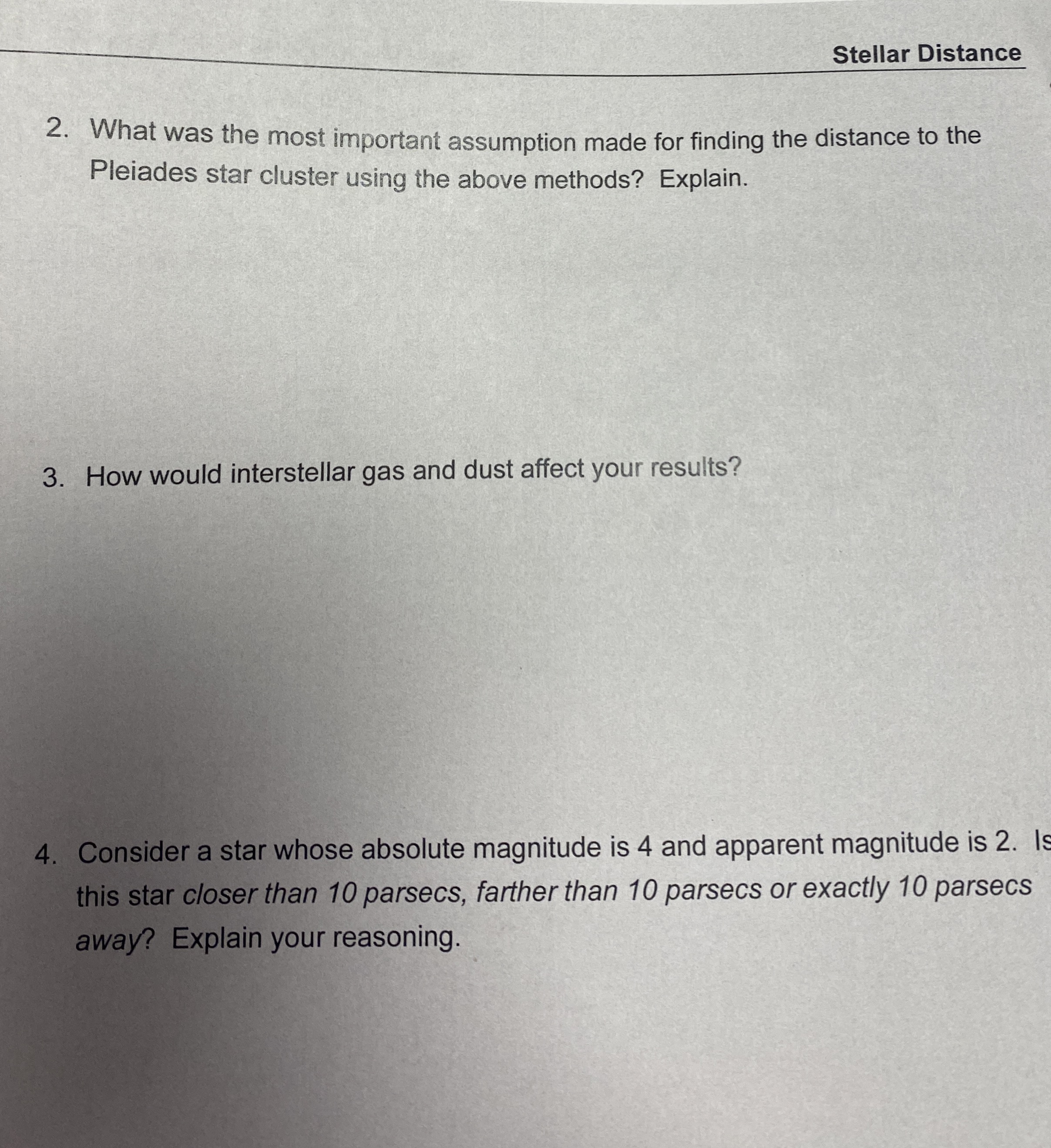 Solved Stellar Distance2. ﻿What was the most important | Chegg.com