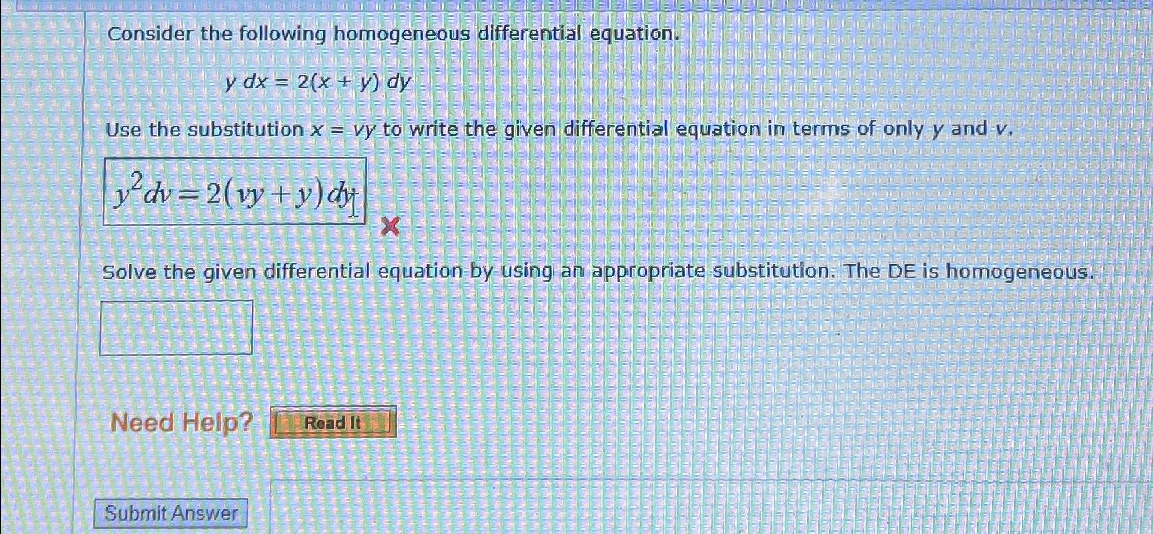Solved Consider the following homogeneous differential | Chegg.com