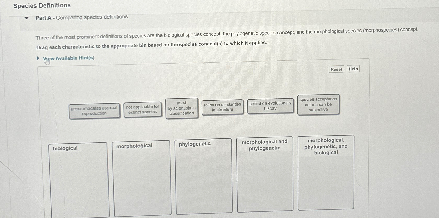 Solved Species DefinitionsPart A - ﻿Comparing species | Chegg.com