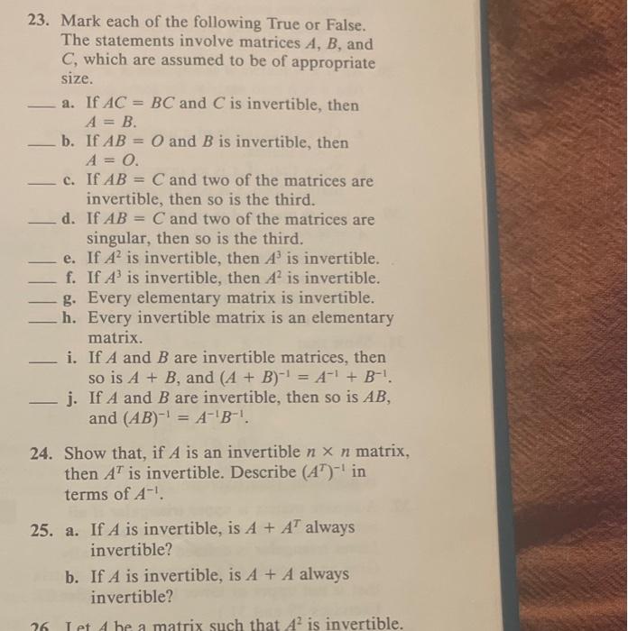 Solved 23. Mark each of the following True or False. The | Chegg.com