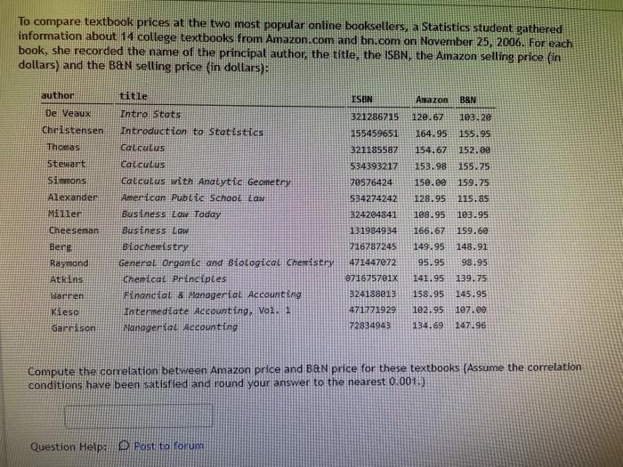 Solved To compare textbook prices at the two most popular | Chegg.com
