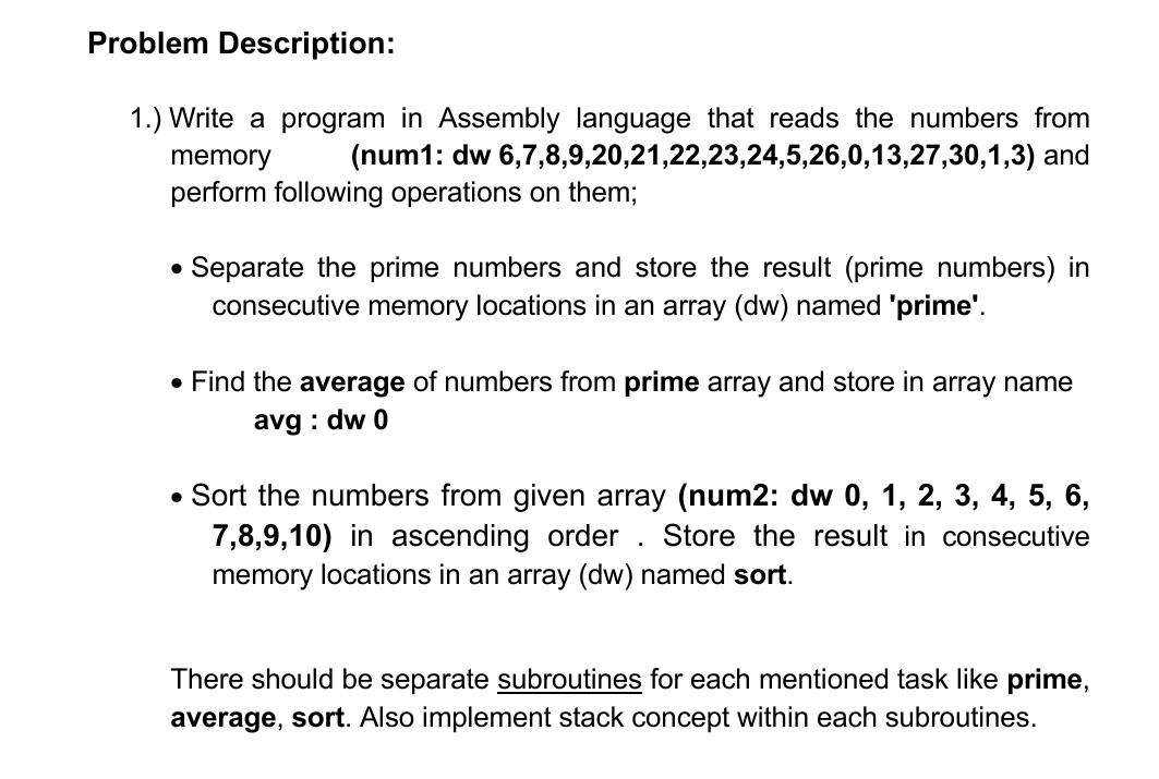 Solved Problem Description:1.) ﻿Write a program in Assembly | Chegg.com