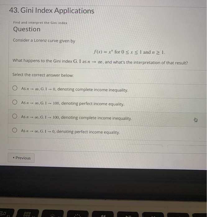 Solved 43. Gini Index Applications Find and interpret the | Chegg.com