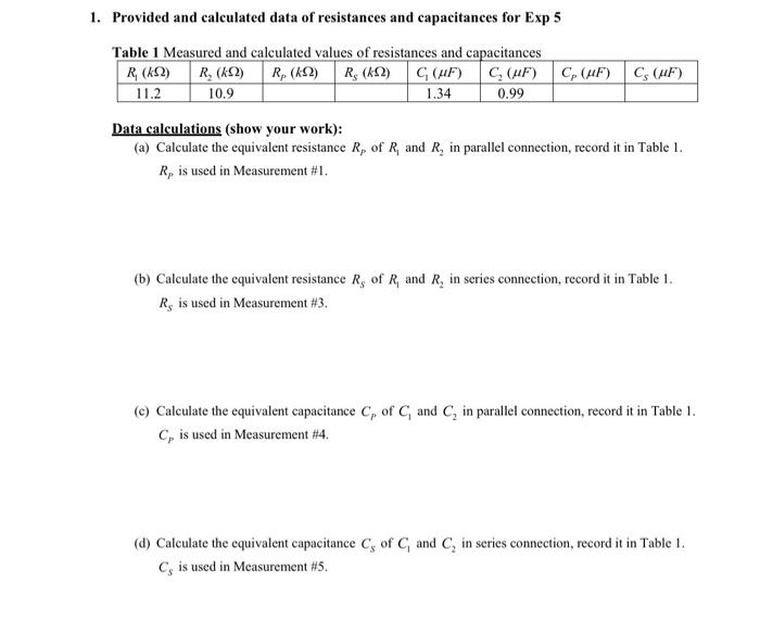 Solved Provided and calculated data of resistances and | Chegg.com