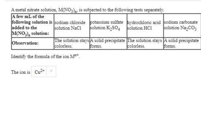 Solved A metal nitrate solution M(NO3), is subjected to the | Chegg.com